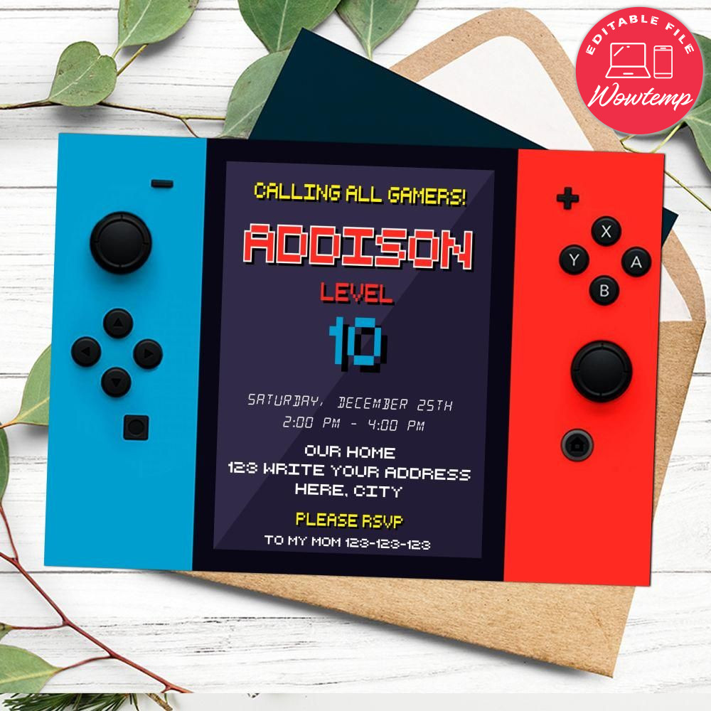 Printable Game Controller Birthday Invitation Instant Download | Wowtemp