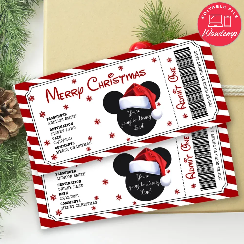 Christmas Disney Surprise Ticket Custom Customizable Template DIY | Wowtemp