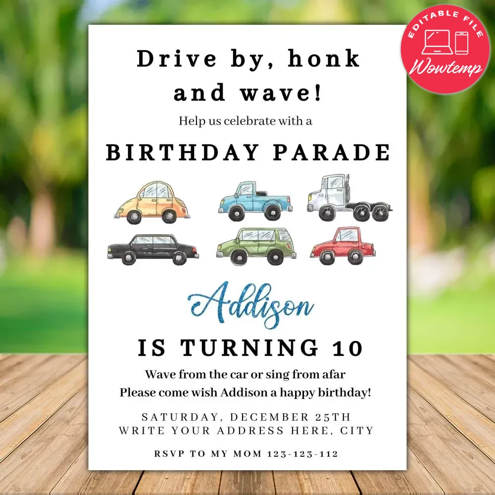 Printable Car Parade Birthday Flyer Instant Download | Wowtemp