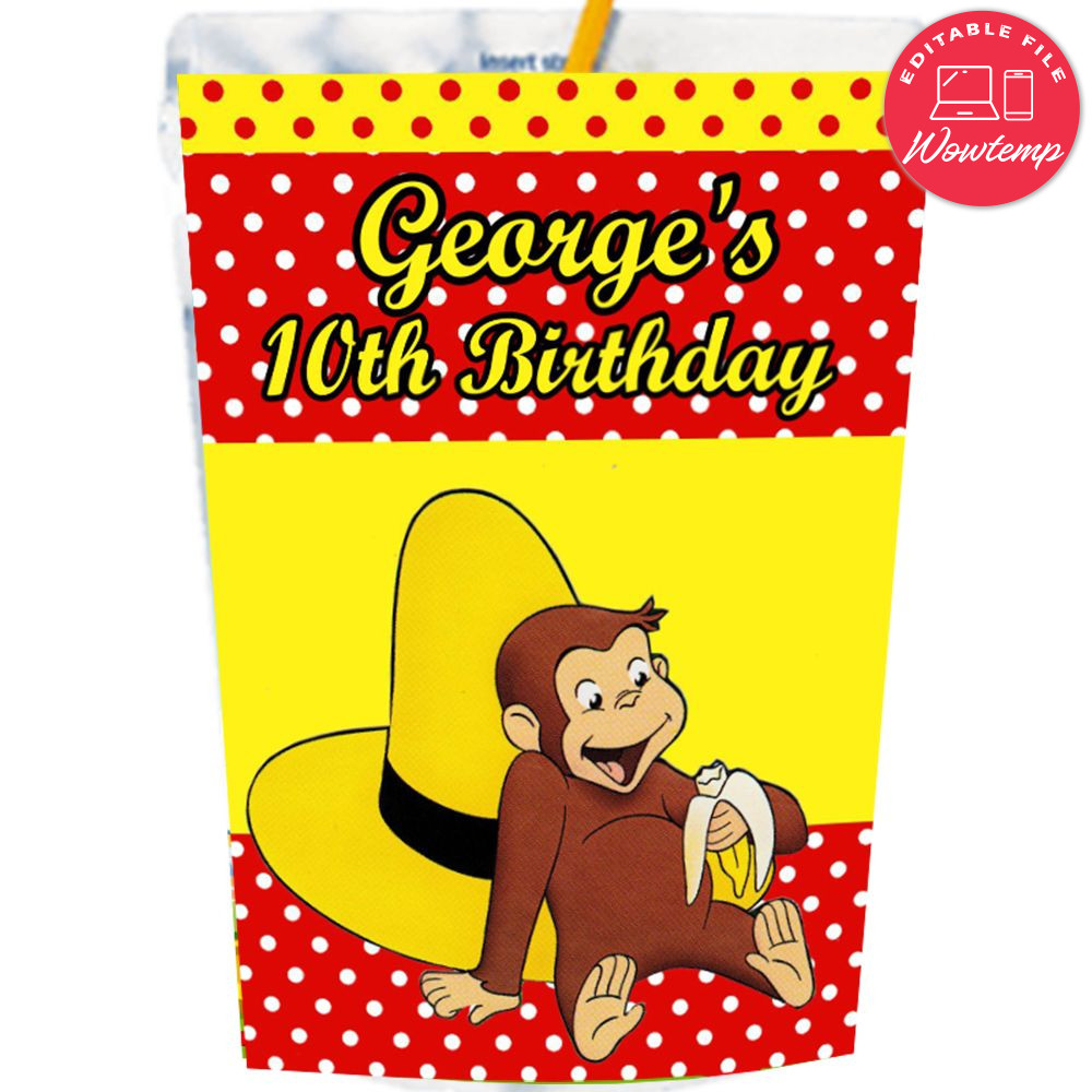 Curious George Capri Sun Labels Digital File Printable | Wowtemp