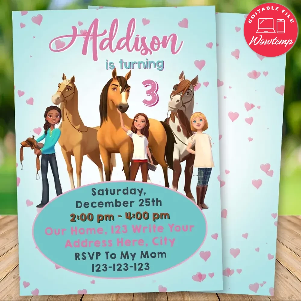 Editable Spirit Riding Free Birthday Invitations Instant Download | Wowtemp