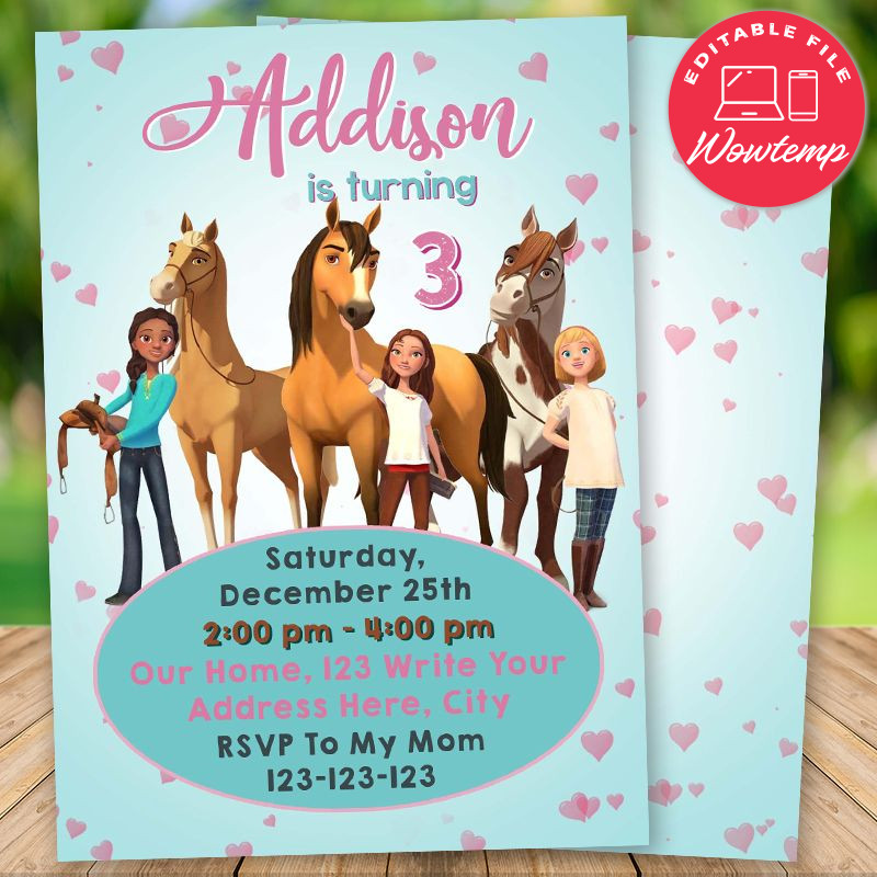 Editable Spirit Riding Free Birthday Invitations Instant Download | Wowtemp