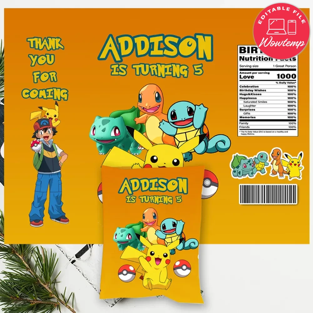 Pokemon Go Chip Bag Digital File Printable DIY | Wowtemp
