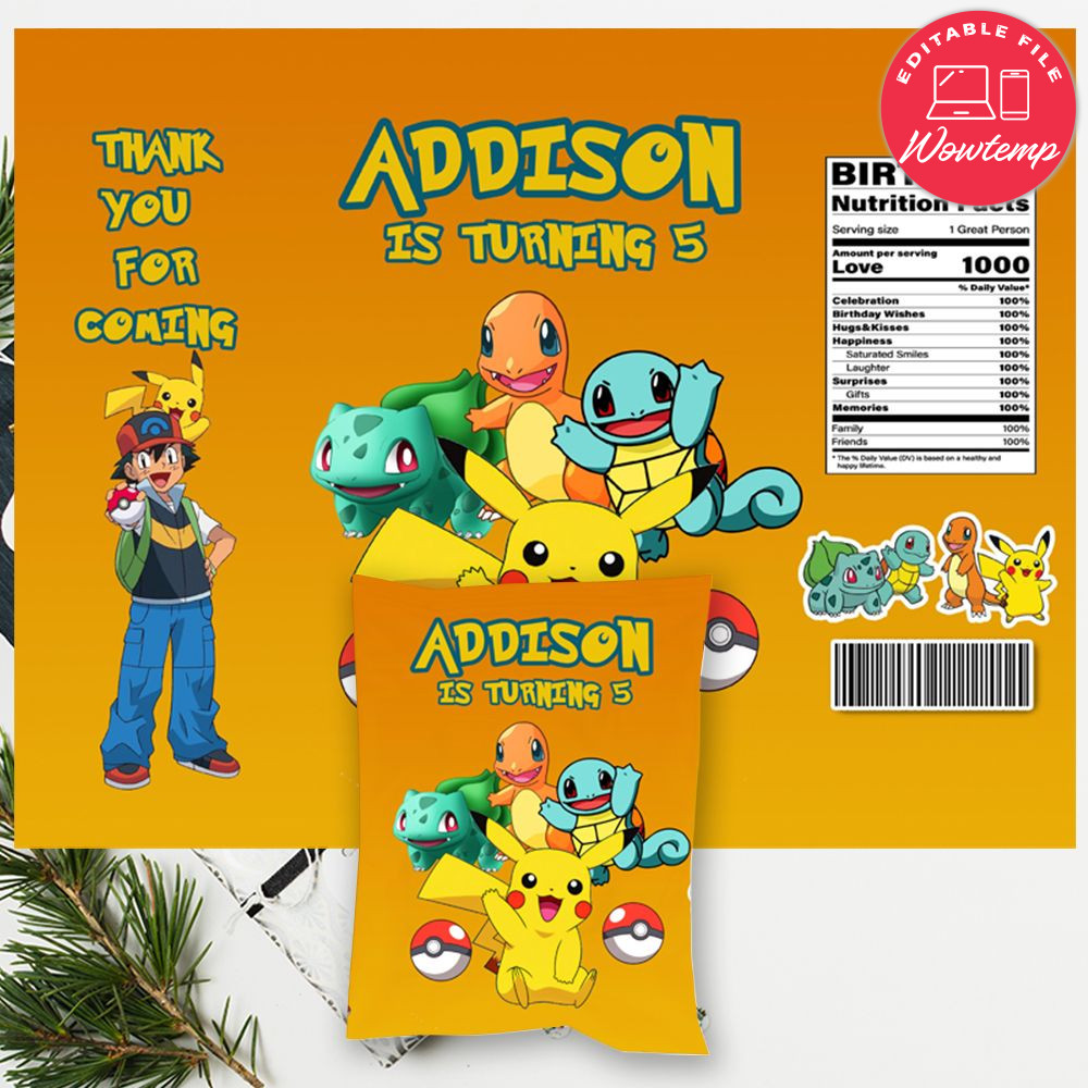 Pokemon Go Chip Bag Digital File Printable DIY | Wowtemp