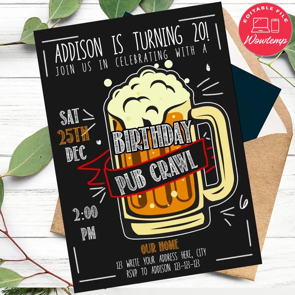 Bar Crawl Invitation Customizable Template DIY | Wowtemp