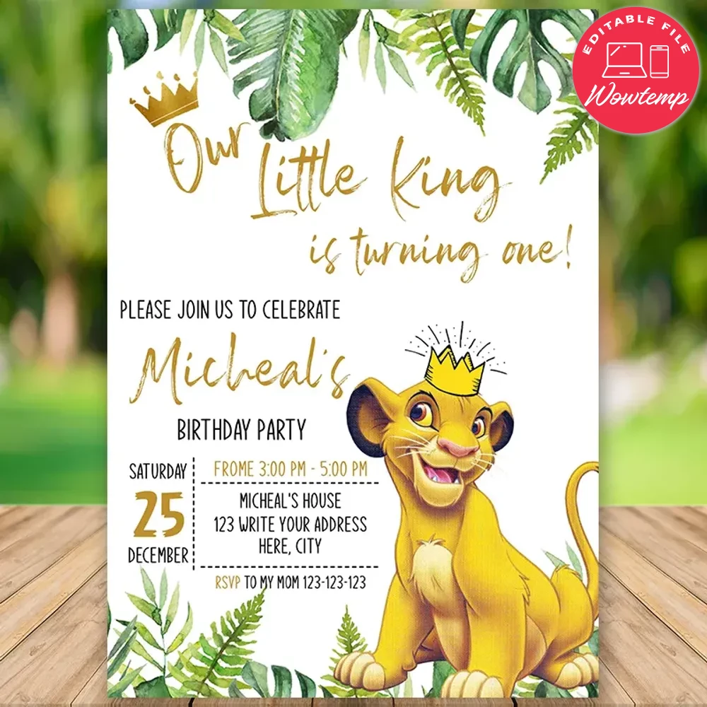Printable Simba Lion King 1st Birthday Flyer DIY | Wowtemp