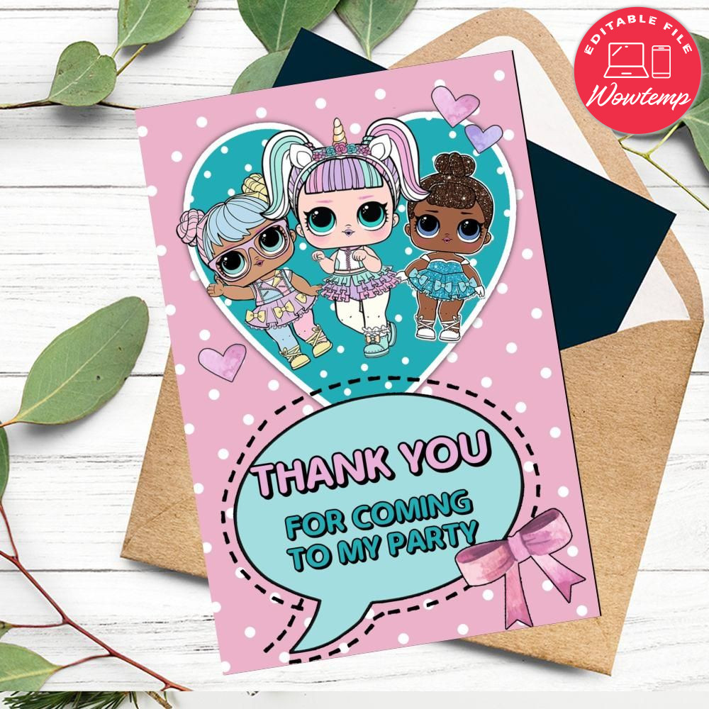 Lol Surprise Dolls Thank you card Template to Print at Home | Wowtemp