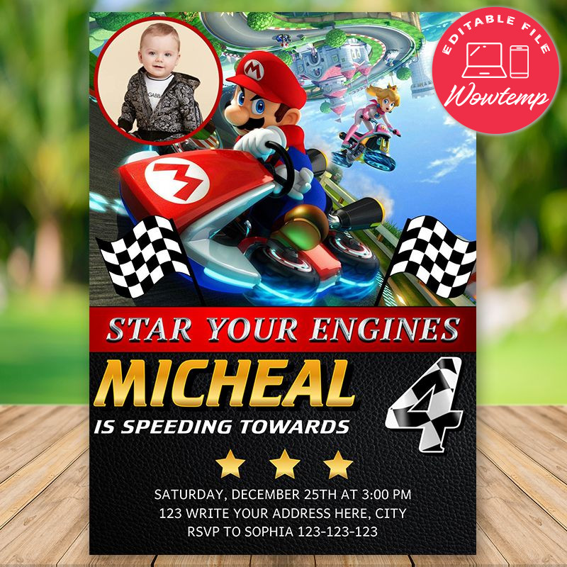Custom Mario Kart Birthday Flyer With Photo Instant Download | Wowtemp
