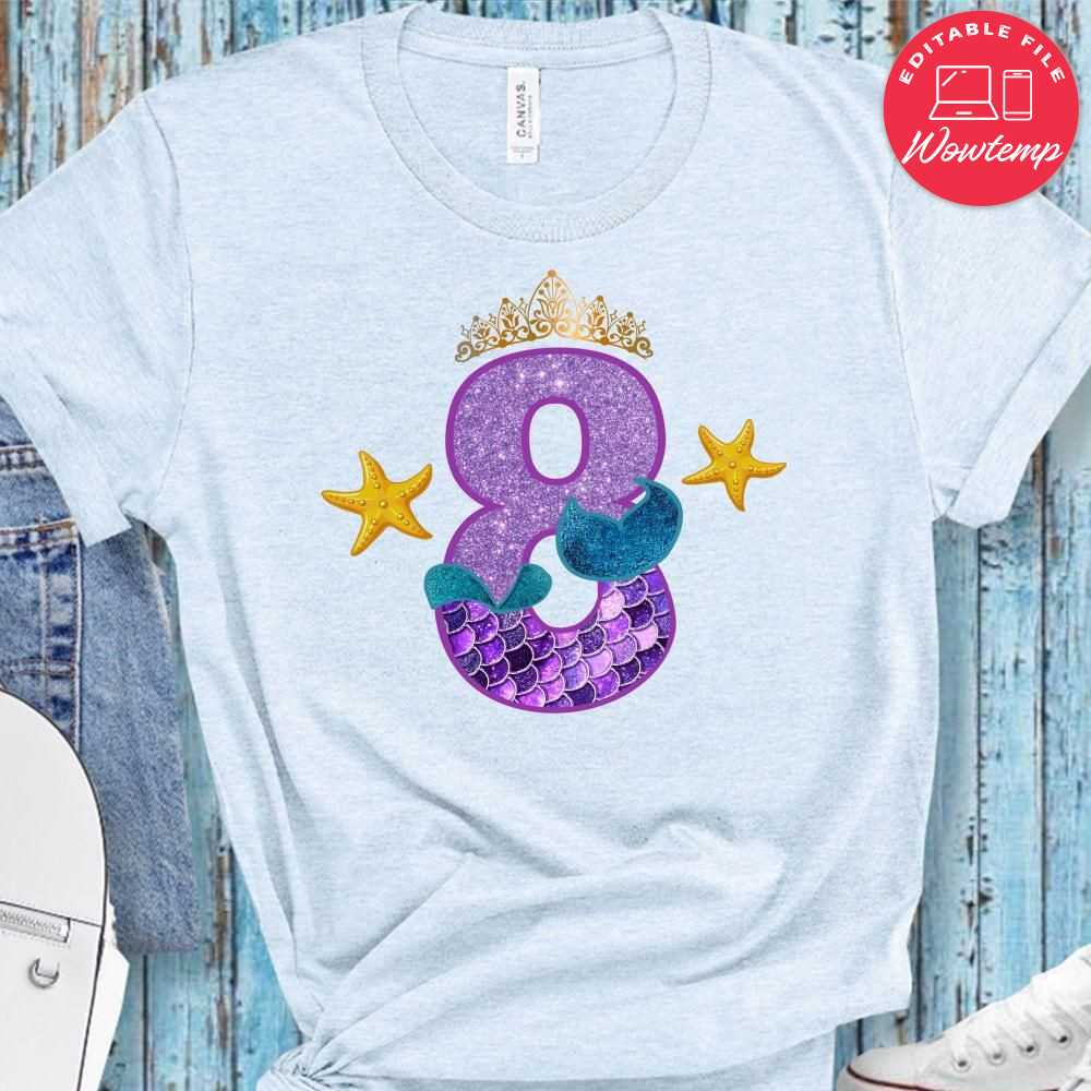 Mermaid 8th Birthday PNG file template | Wowtemp
