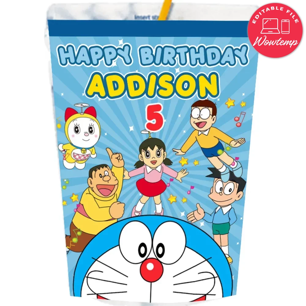 Doraemon Capri Sun Labels Digital File Printable | Wowtemp