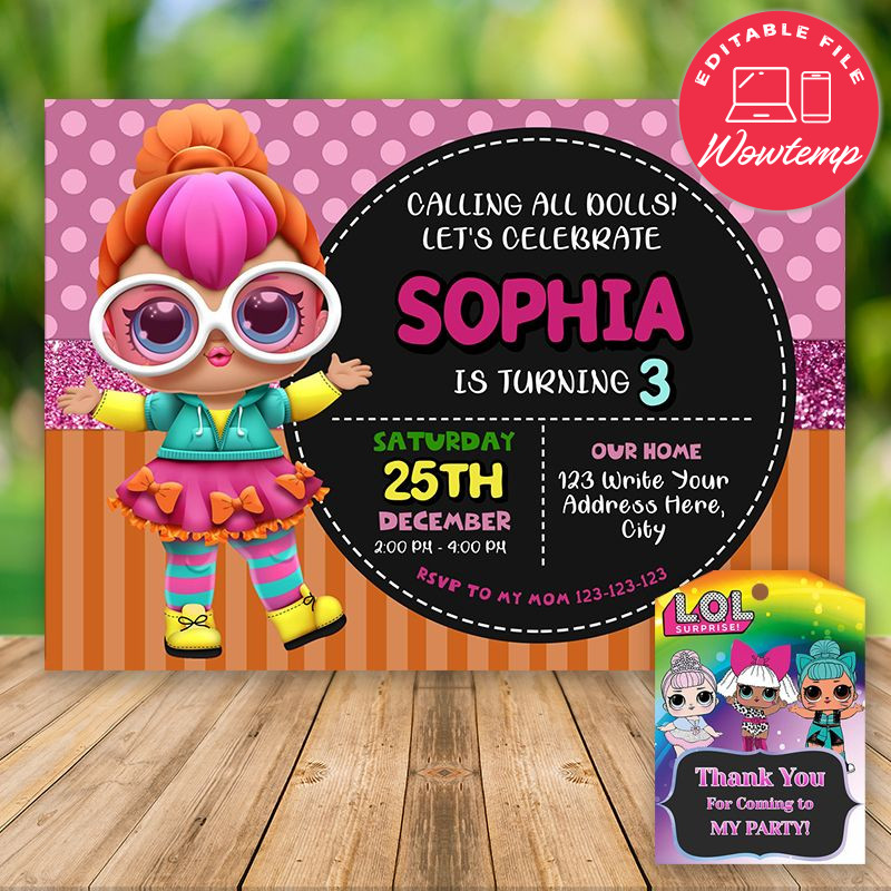 Editable LOL Surprise Dolls Party Set and Free Thank You Tag DIY | Wowtemp
