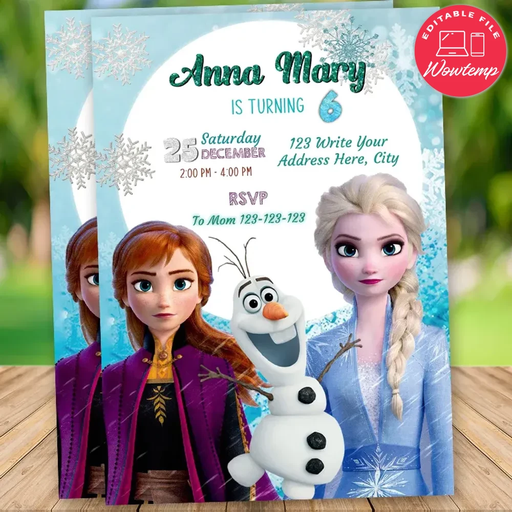 Editable Frozen Elsa 2 Birthday Flyer Instant Download | Wowtemp