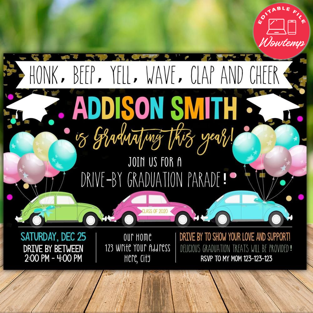 Printable Drive By Graduation Parade Pink Chalkboard Template DIY | Wowtemp