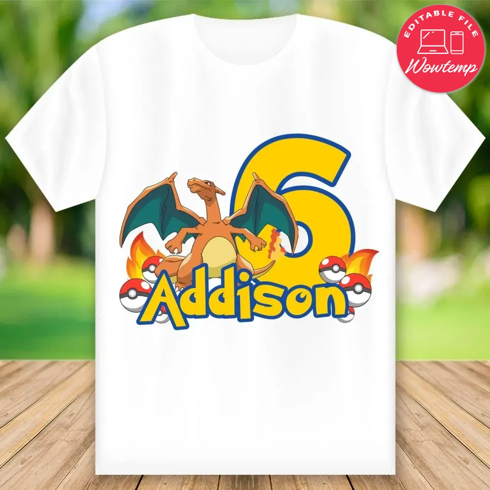 Pokemon Charizard Happy Birthday Shirt PNG File Instant Download | Wowtemp