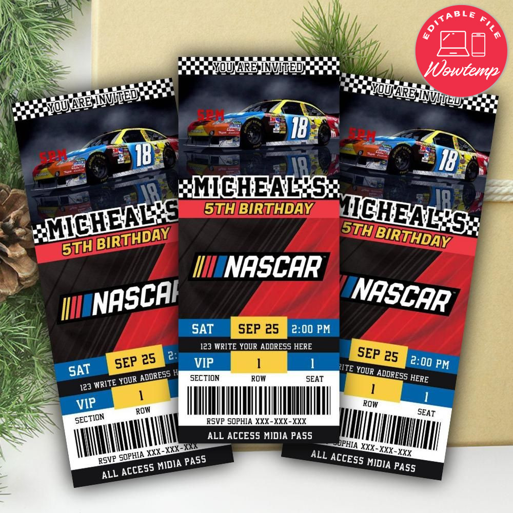 Nascar Ticket Invitation Customizable Template DIY | Wowtemp