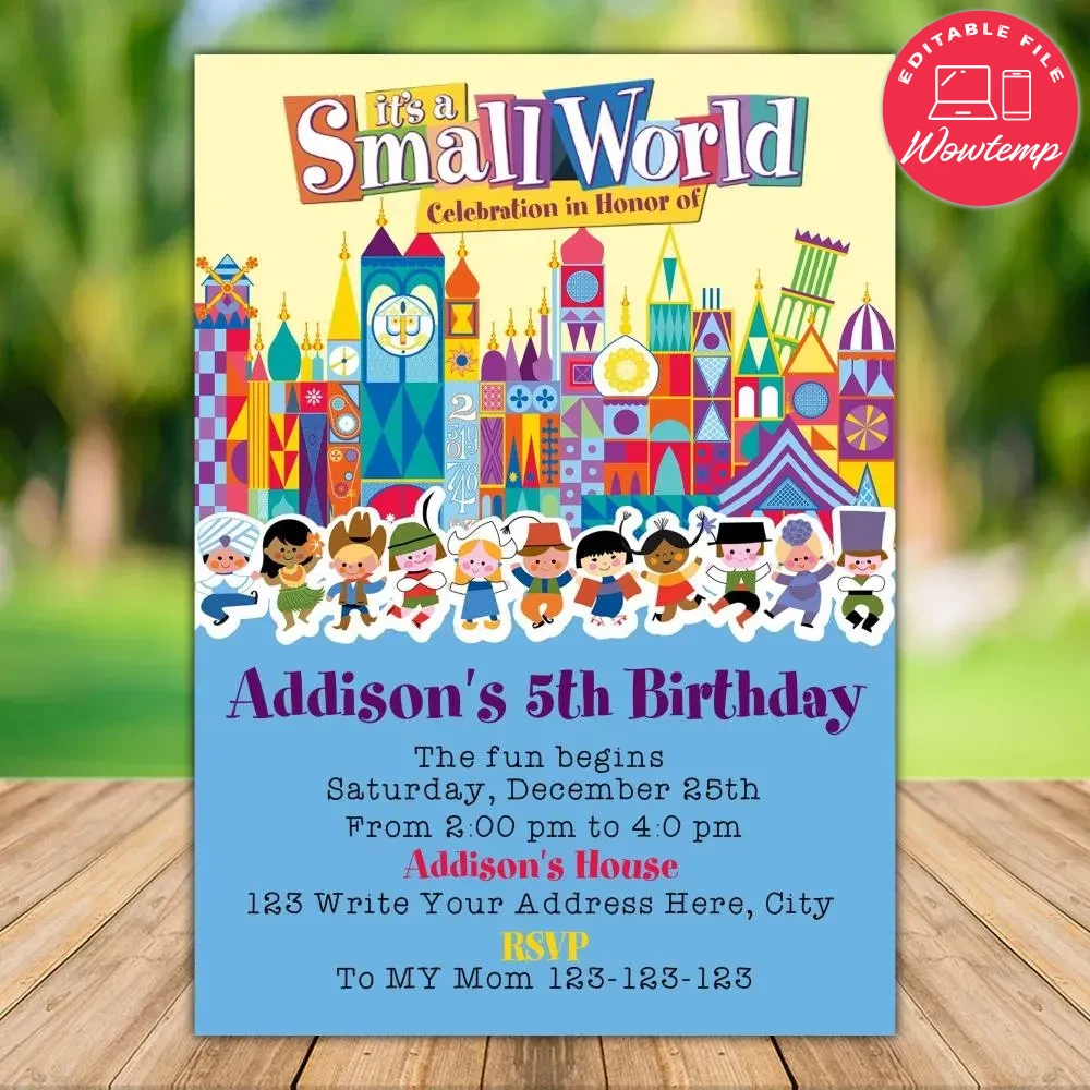 Editable It's A Small World Birthday Flyer Instant Download | Wowtemp