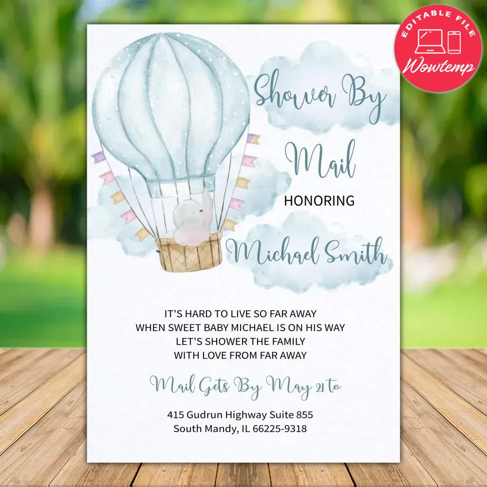 Printable Boy Baby Shower by Mail Invitation Template DIY | Wowtemp