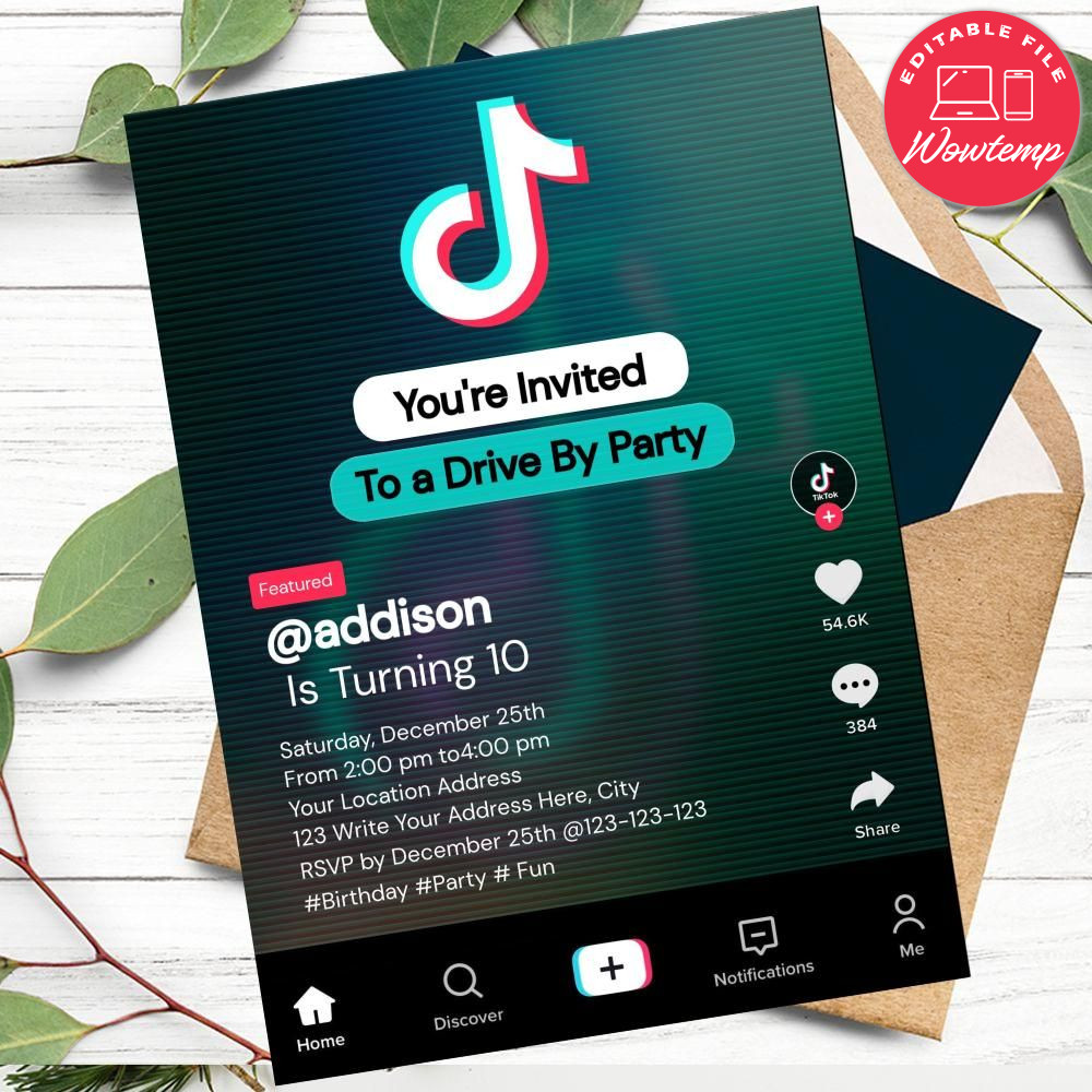 Printable Tik Tok Teen Drive By Birthday Parade Invitation DIY | Zingtemp