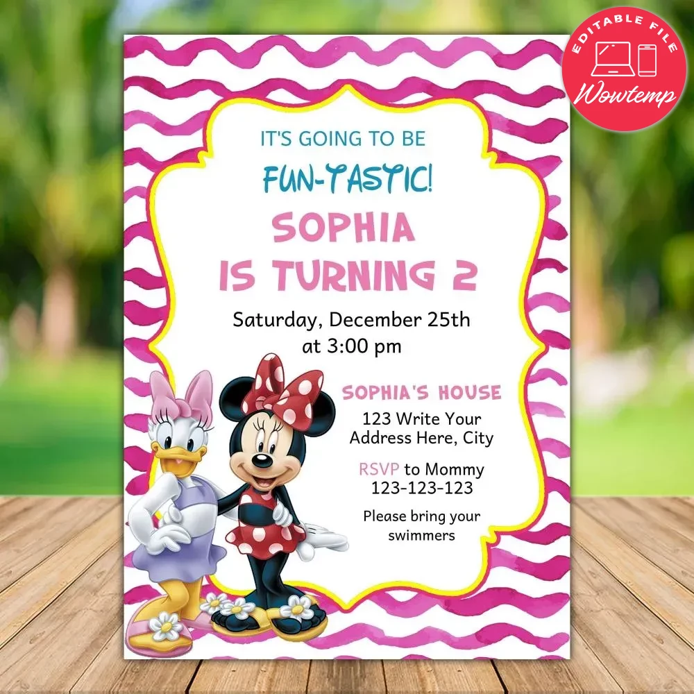 Editable Minnie Mouse and Daisy Birthday Flyer DIY | Wowtemp