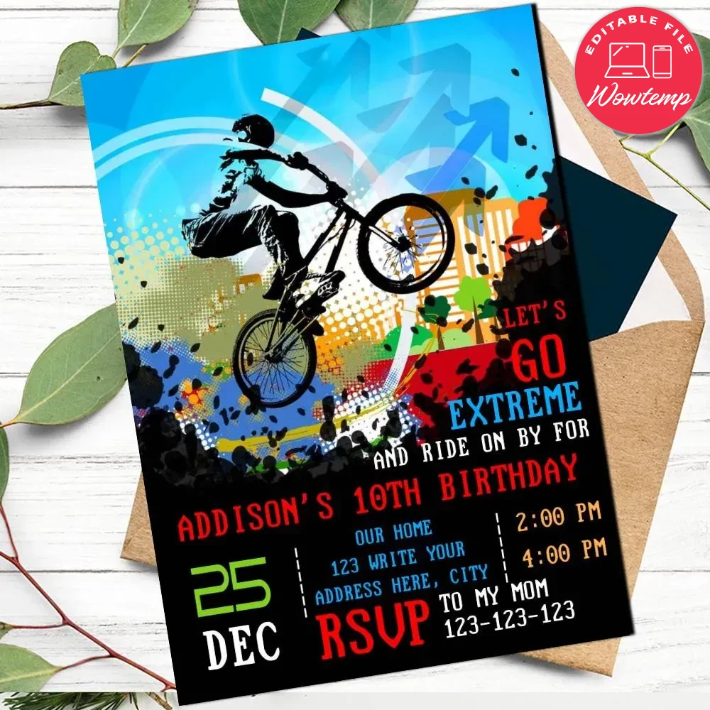 BMX bike Invitation Customizable Template DIY | Wowtemp