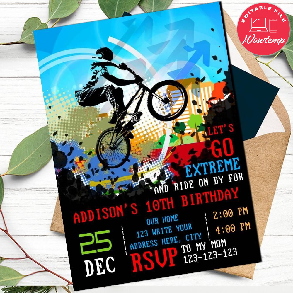 BMX bike Invitation Customizable Template DIY | Wowtemp