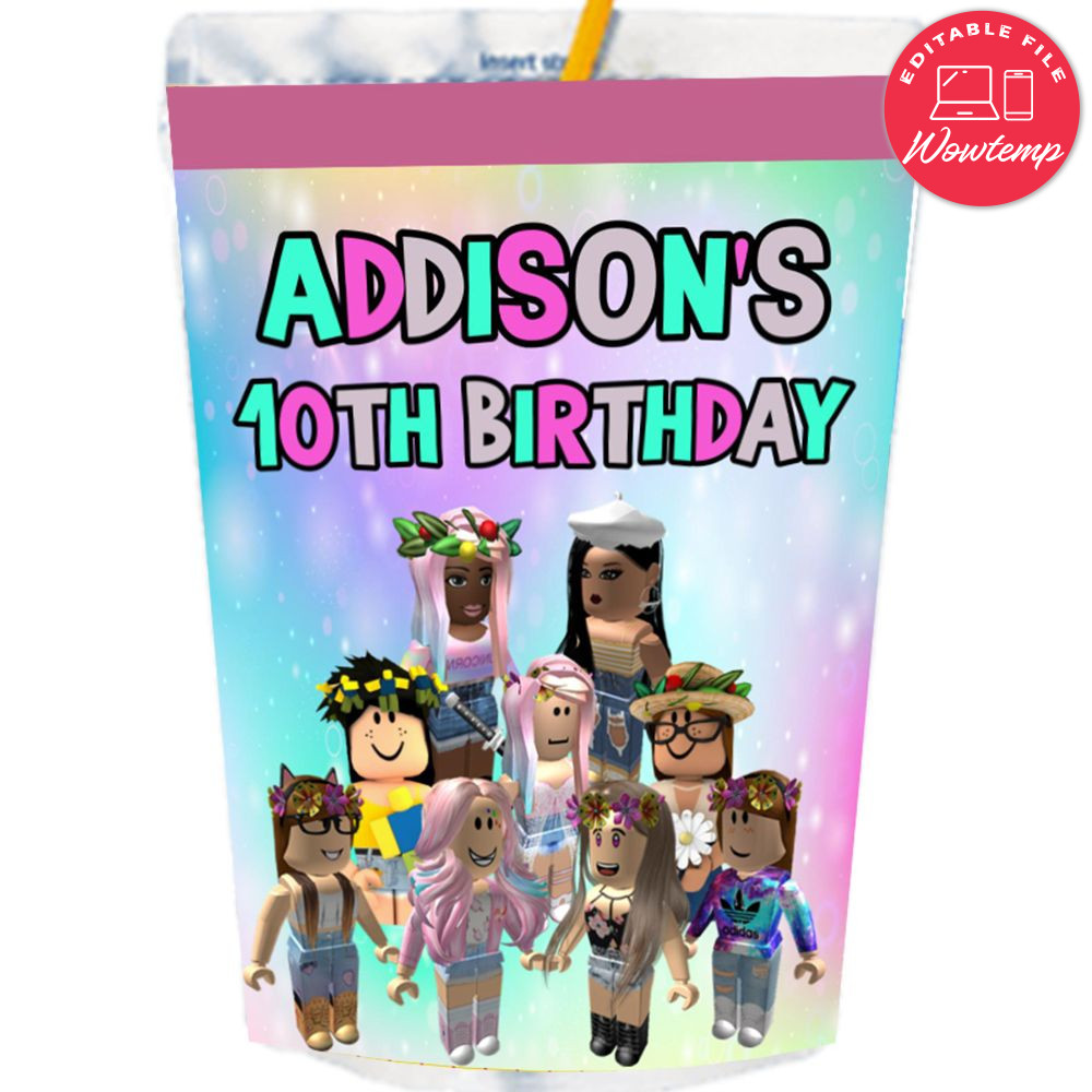 Girl Roblox Capri Sun Birthday Labels Digital File Printable | Wowtemp