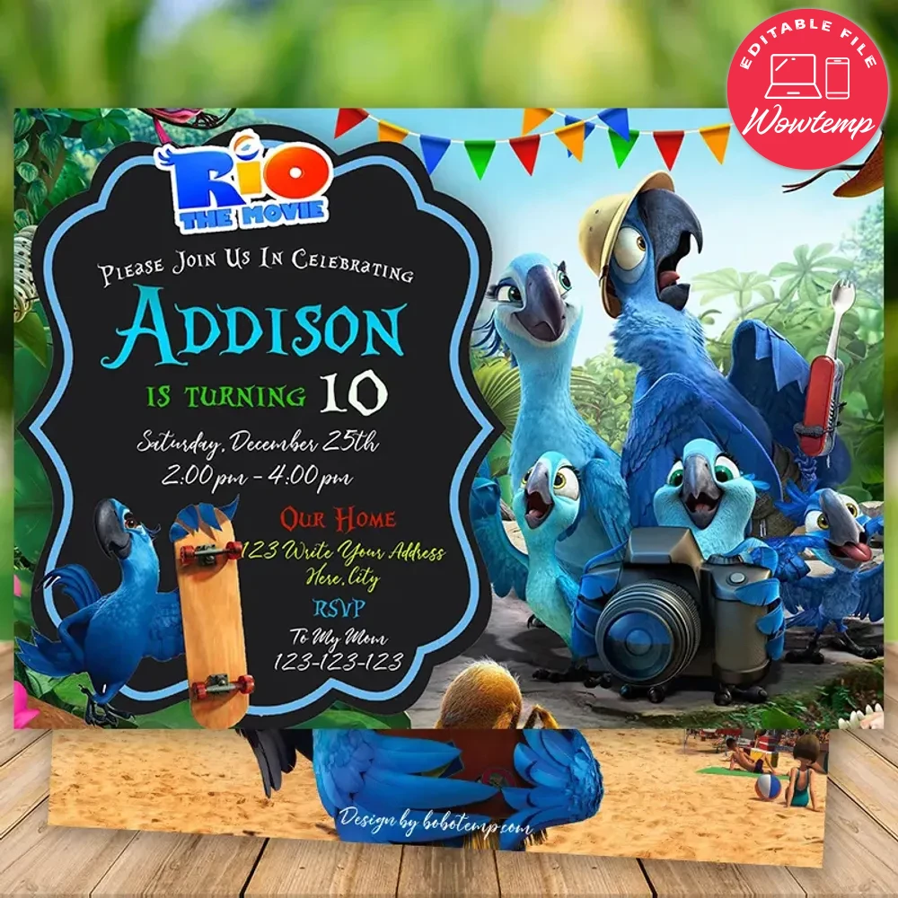 Printable Rio Birthday Invitation Instant Download | Wowtemp
