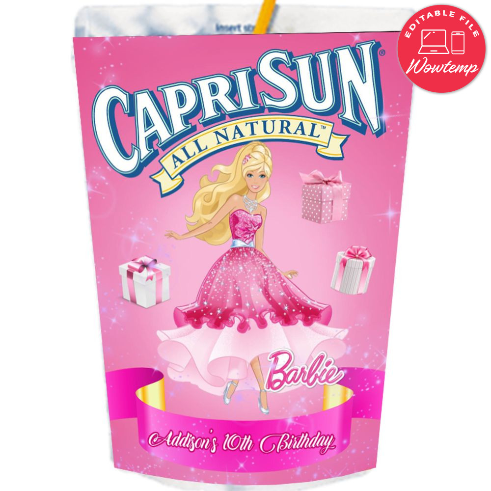 Barbie Capri Sun Birthday Labels Digital File Printable | Wowtemp