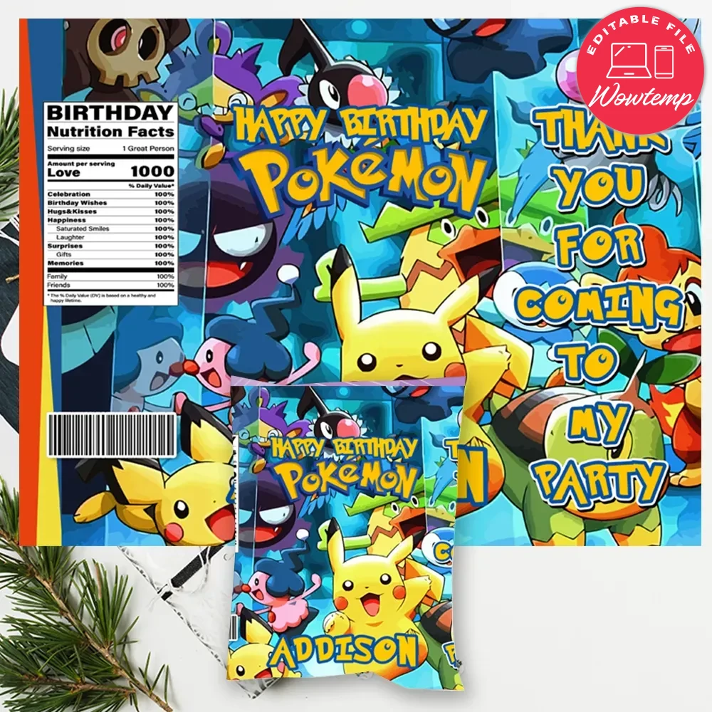 Pokemon Chip Bag Digital File Printable DIY | Wowtemp