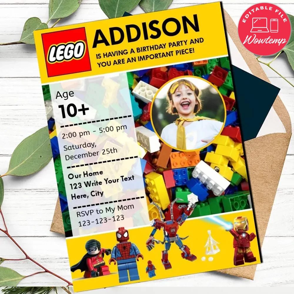 Lego Building Blocks Invitation Template to print at home DIY | Wowtemp