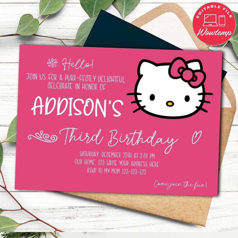 Hello Kitty Invitation Customizable Template Instant Download | Wowtemp