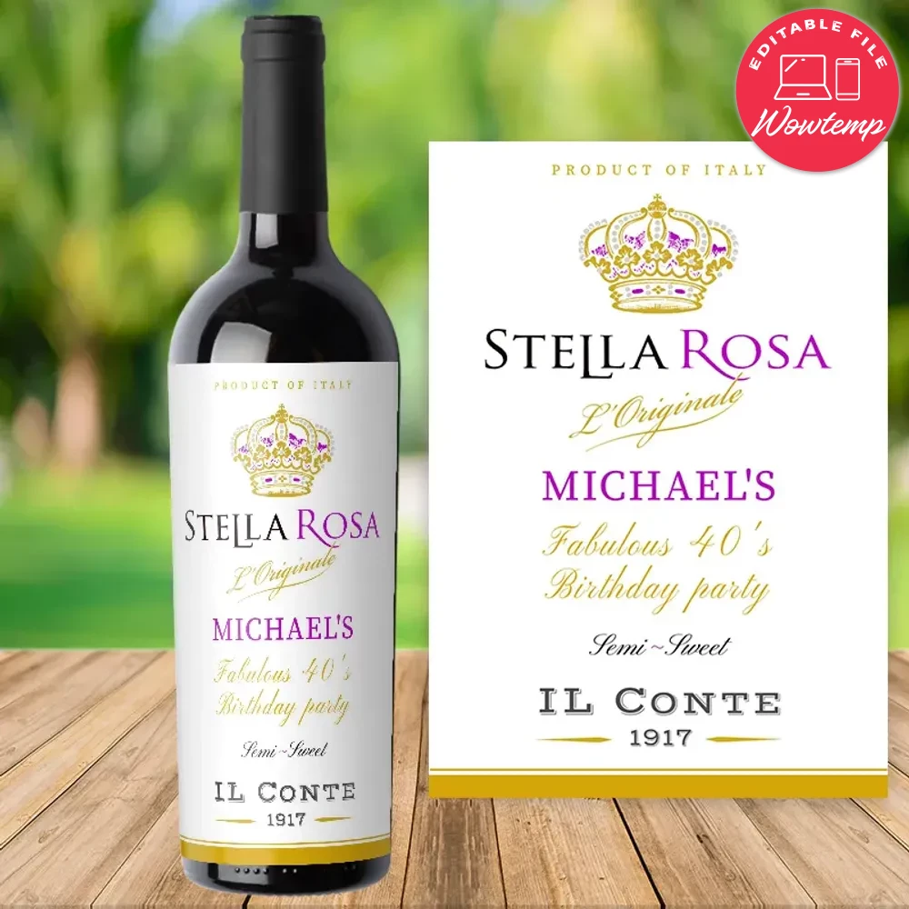 Stella Rosa Birthday Wine label Digital PNG File Template DIY | Wowtemp