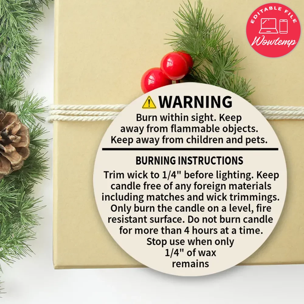 Candle Warning Label Customizable Template DIY | Wowtemp