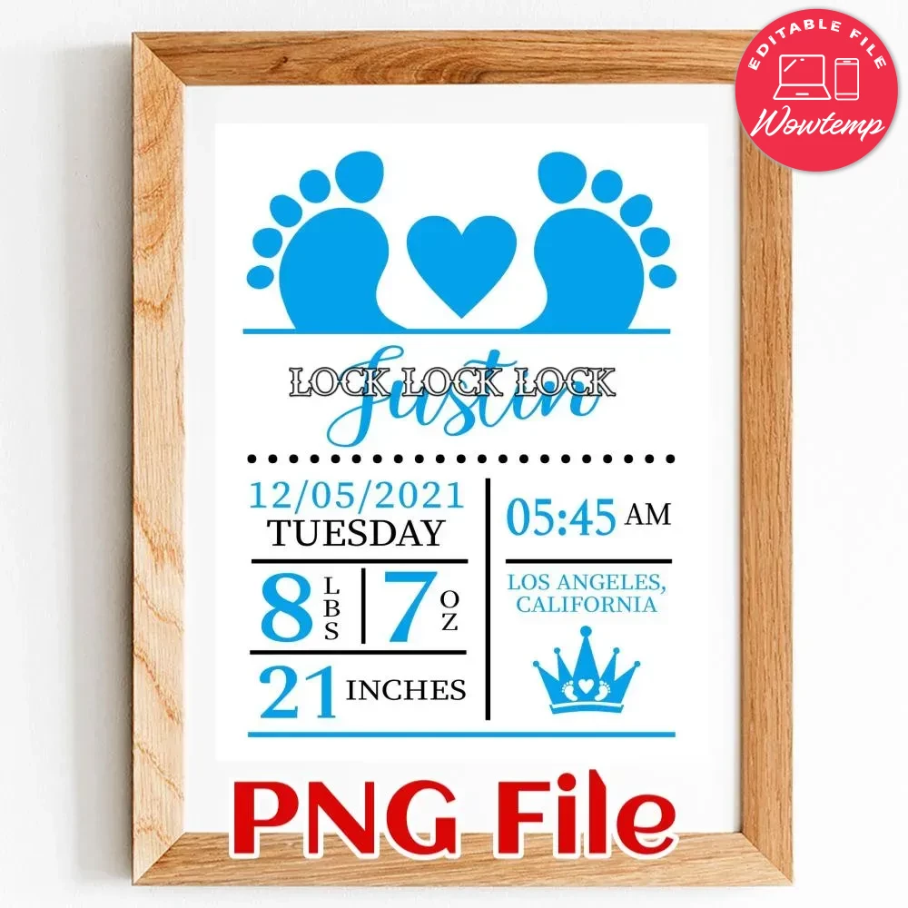 Baby Birth Stats Announcement Digital Template Customizable DIY | Wowtemp