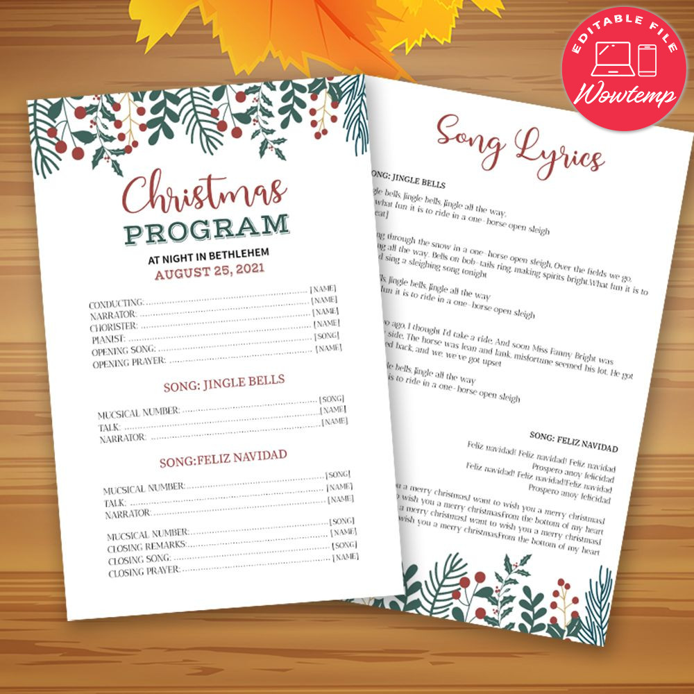 Christmas Program Customizable Template Instant Download | Wowtemp
