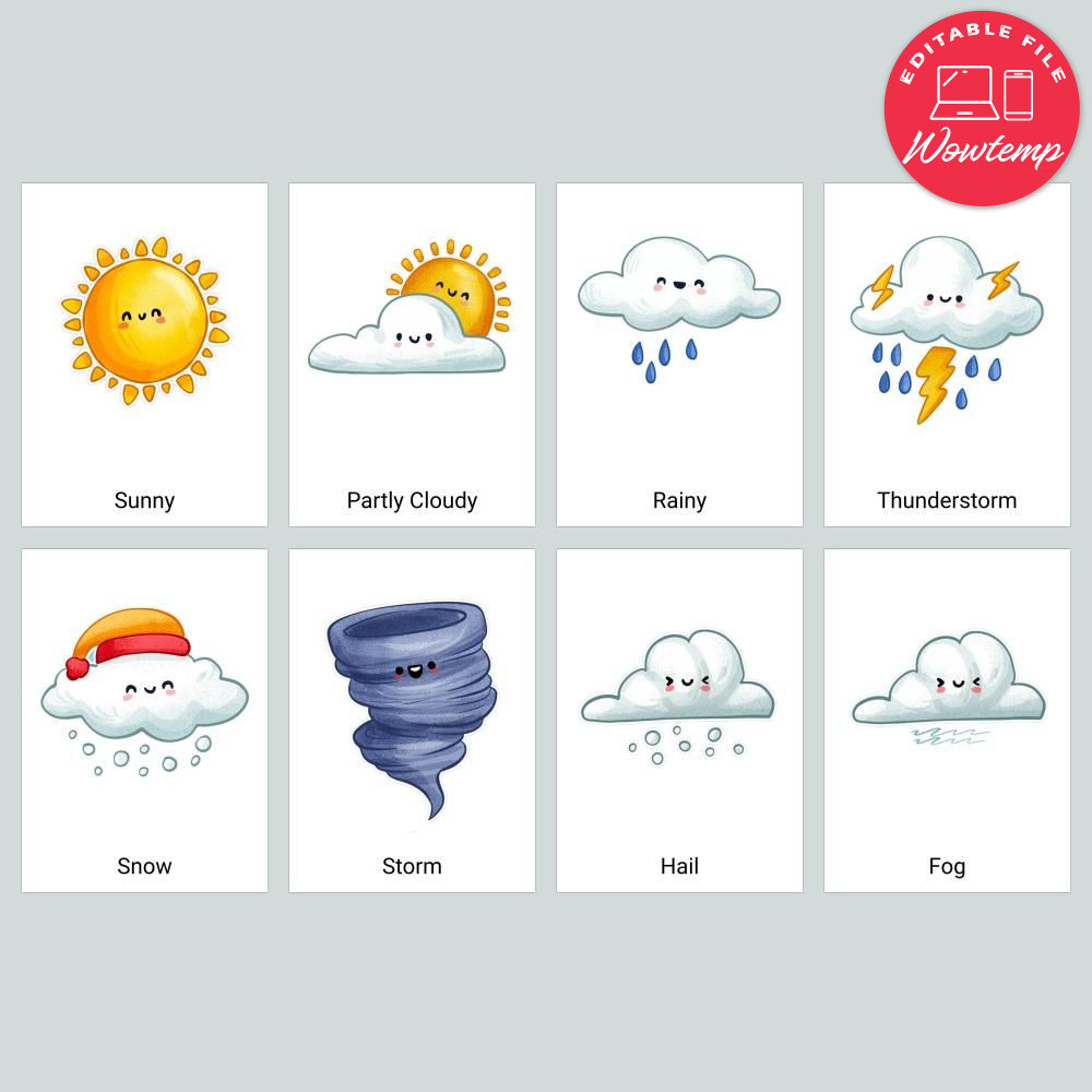 Weather Montessori Cards Printable Customizable Template DIY | Wowtemp