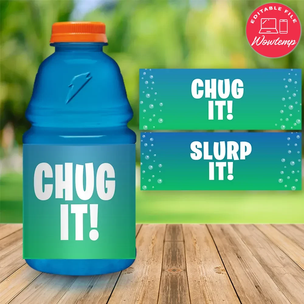Gamer Chug Slurp Gatorade Label Template to Print at Home Instant | Wowtemp
