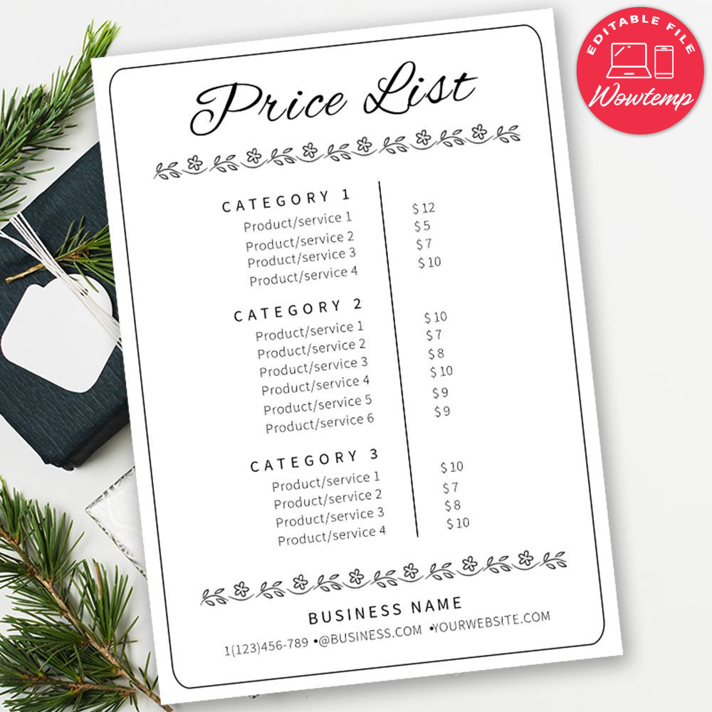 Editable Business Store Price List Template Instant Download | Wowtemp