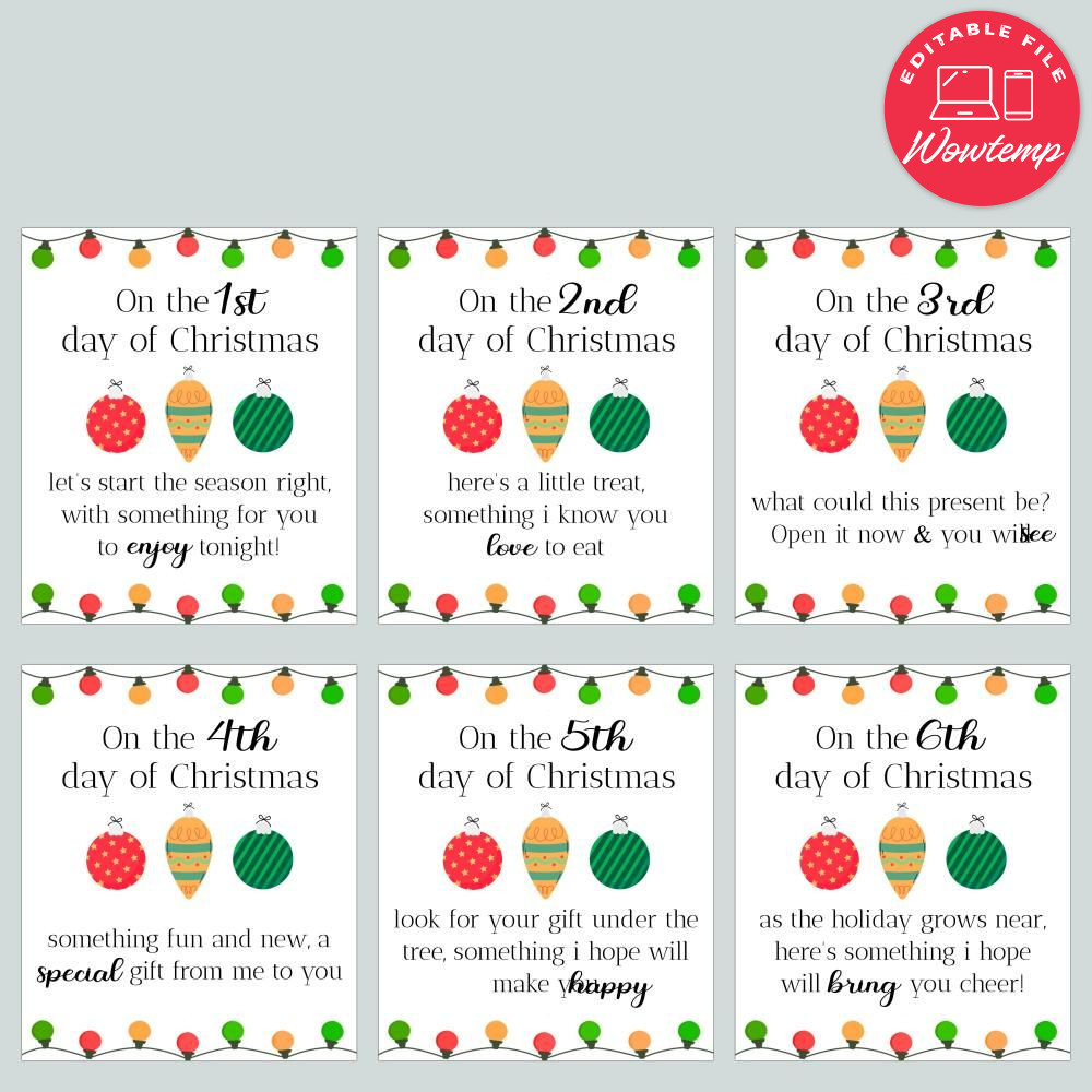12 Days of Christmas Gift Tag Printable Template Instant Download | Wowtemp