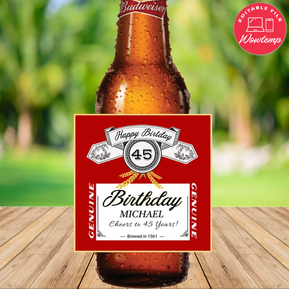 Budweiser Birthday Beer Label Customizable Template Instant Do | Wowtemp