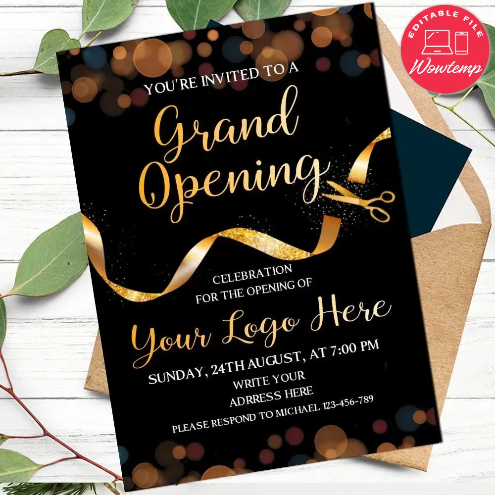 Grand opening ribbon cutting invitation Customizable Template | Wowtemp