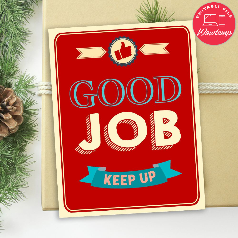Good Job Hand Sign Card Customizable Template Instant Download | Wowtemp