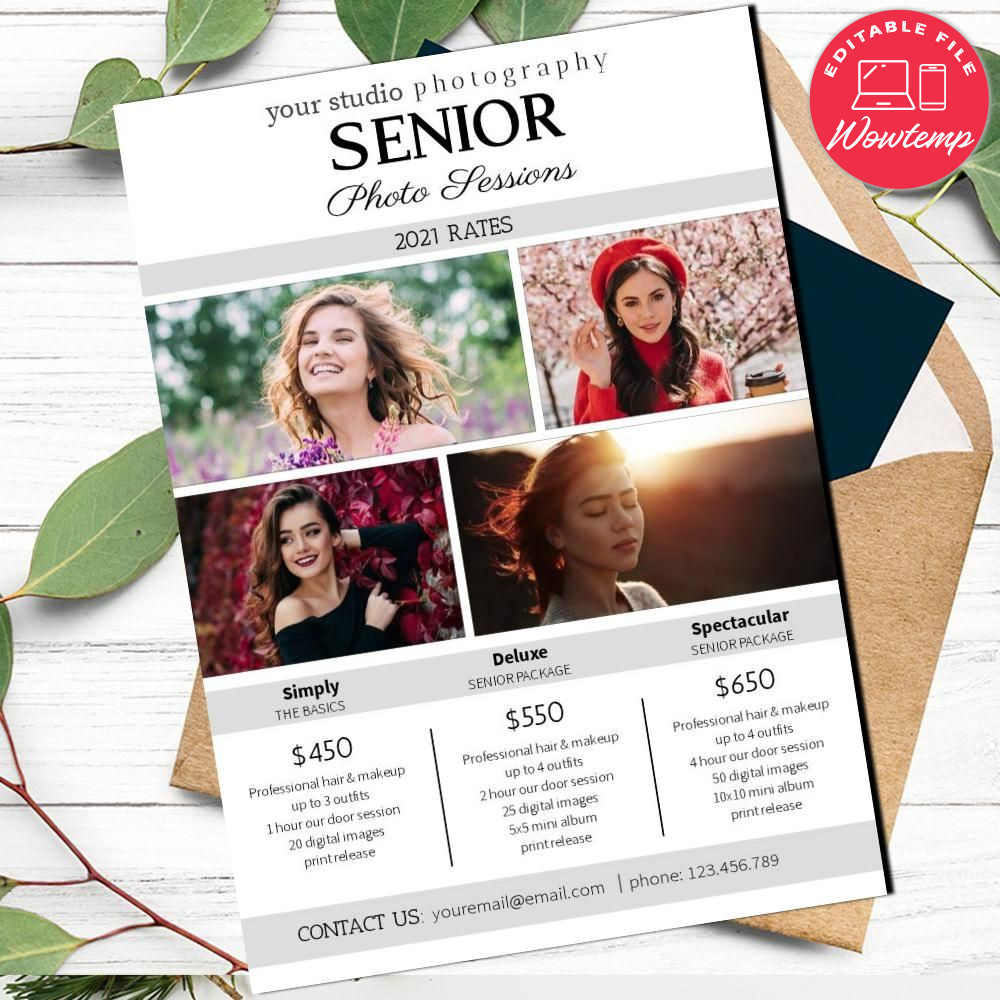 Senior Session Marketing Price List Template Customizable DIY | Zingtemp