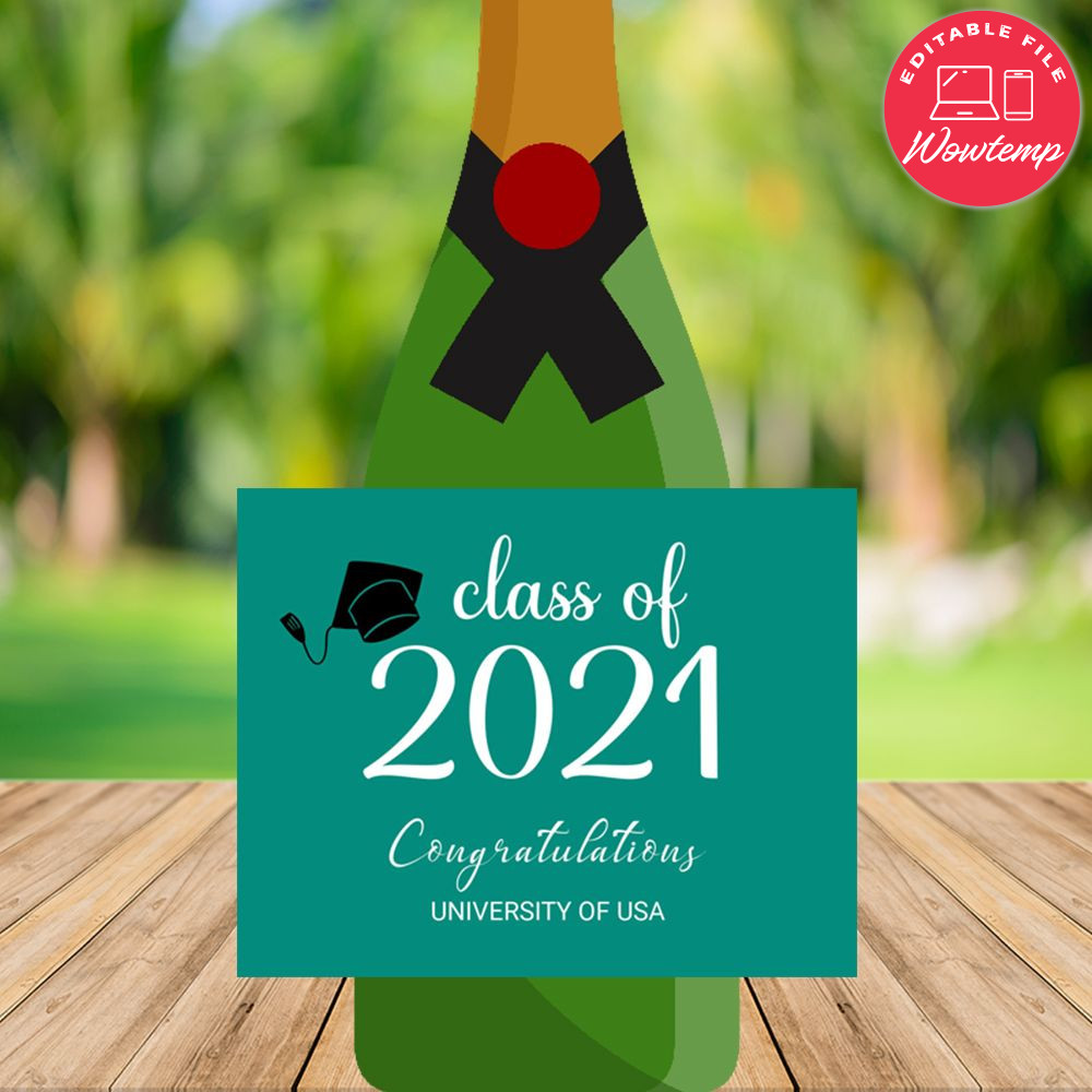Graduation Class of 2021 Champagne Label Customizable Template In | Wowtemp