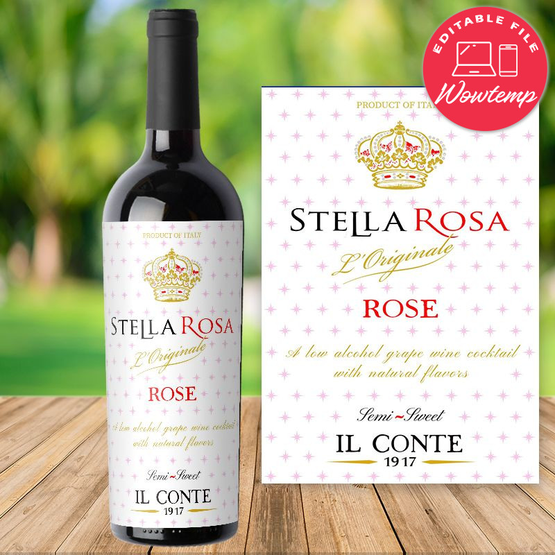 Rose Stella Rosa Wine bottle label PNG Template to Print at Home | Wowtemp