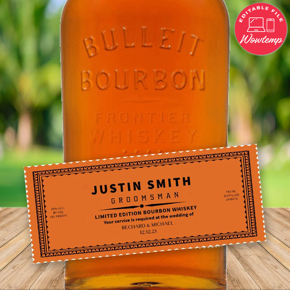 750ML Bulleit Bourbon Whiskey Birthday Label Template DIY | Wowtemp