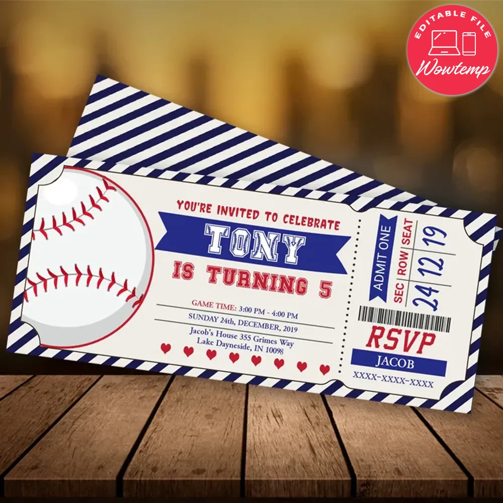 Editable Baseball Ticket Invitation Instant Download | Wowtemp
