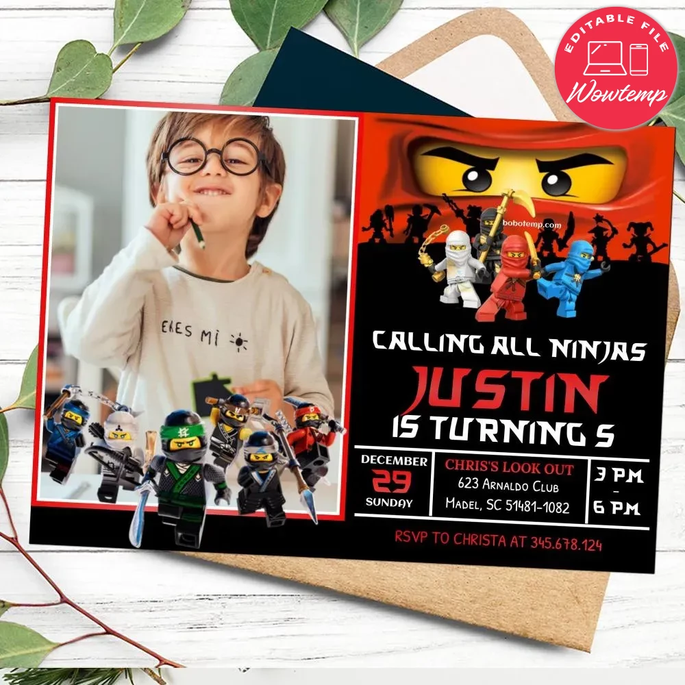 Ninjago Invitation With Photo Customizable Template Instant Downl | Wowtemp