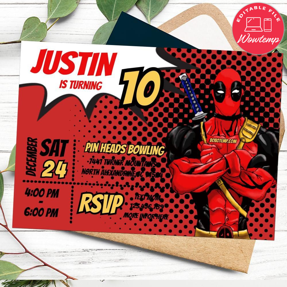 Editable Deadpool Birthday Invitation Instant Download | Wowtemp