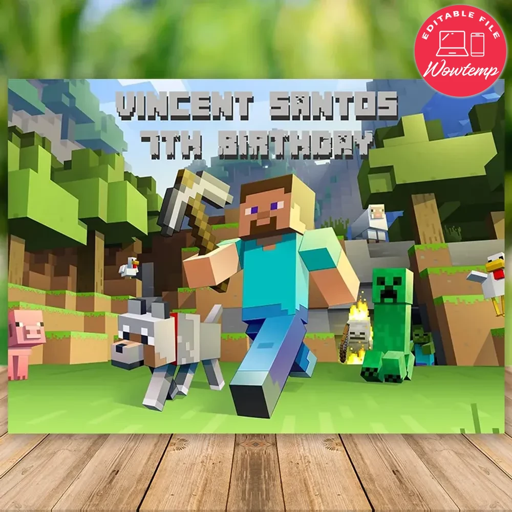 Printable Minecraft Backdrop Digital File Instant Download | Wowtemp